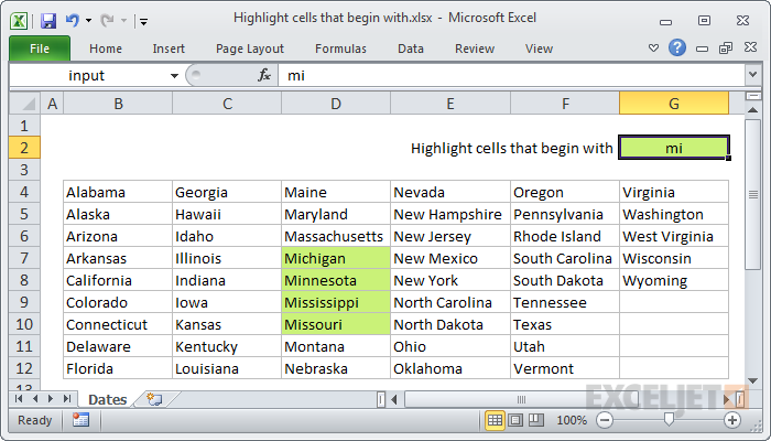 Highlight Cells That Begin With Excel Formula Exceljet